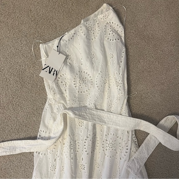 Zara | Dresses | Zara White Embroidered Asymmetric Dress | Poshmark